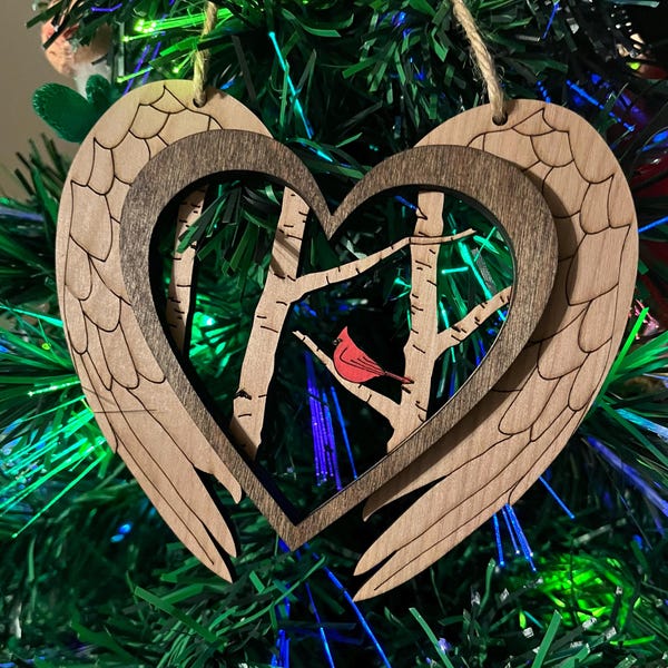 Cardinal Angel Wing Orament, Layered Wood Ornament Cardinal, Memorial ...