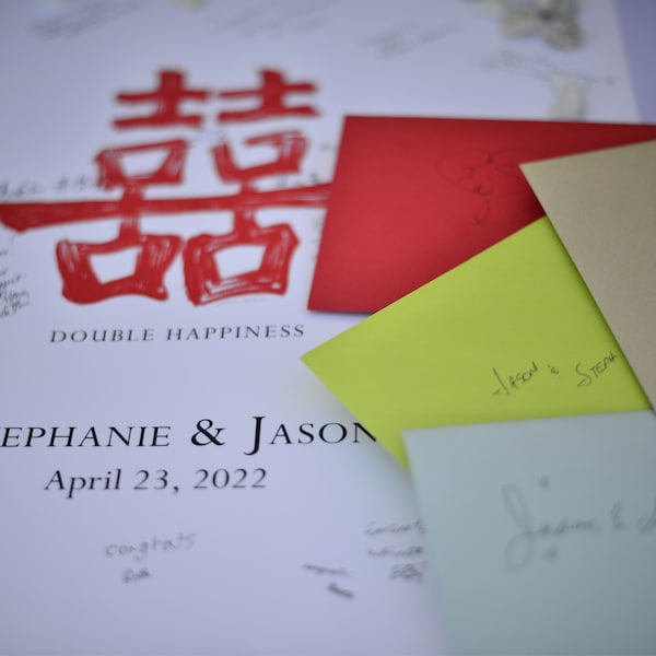 Double Happiness Red Chinese Symbol Guestbook Print, Guest Book, Bridal ...