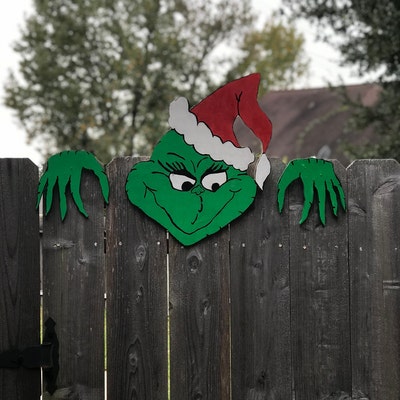 Digital Grinch Peeking Over Fence PDF INSTANT DOWNLOAD Holiday Decor ...