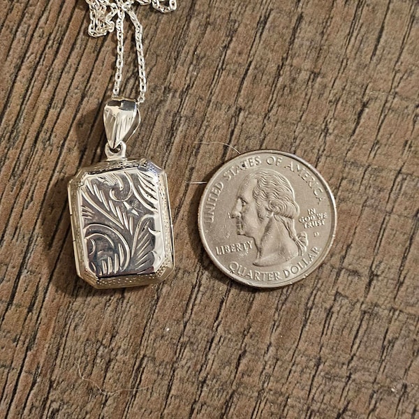 Sterling Silver Rectangle Locket With Photo,antique Victorian Etched ...