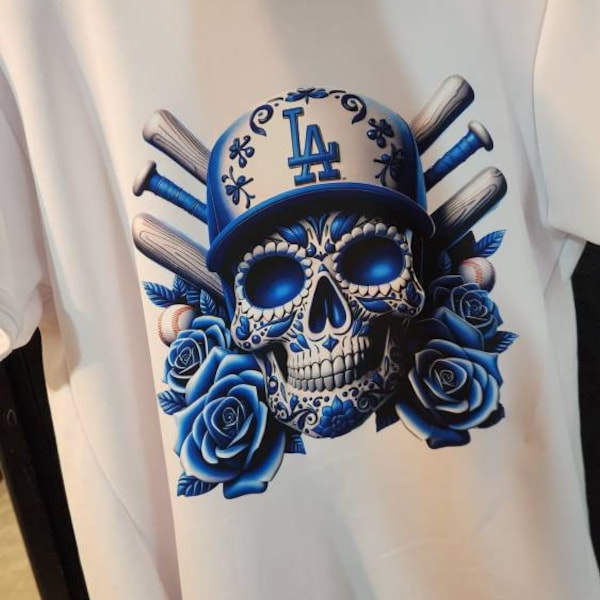 LA Sugar Skull 20oz Skinny Tumbler Wrap, Dodger Colors, Instant ...