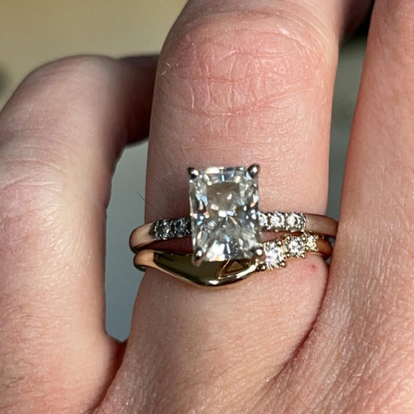 2pcs Couple Rings Set Solid Gold Mens Wedding Band Moissanite Curved ...