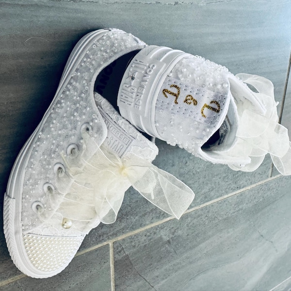 Luxury White Bridal Converse Bride, White Wedding Shoes for Bride ...