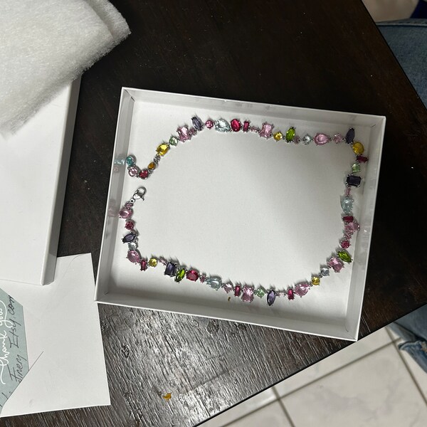 Swarovski Like Multi-colored Necklace. Gema. Contemporary Look Crystal ...