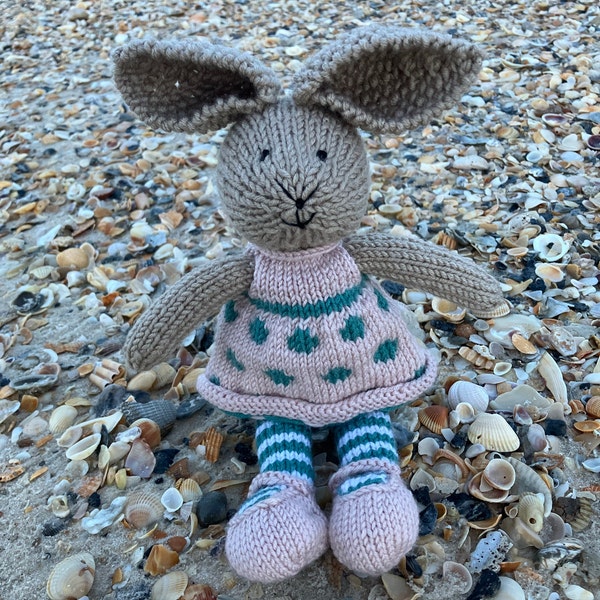 Knitting Pattern for a Bunny Rabbit in a Dotty Dress (9 Inches Tall ...