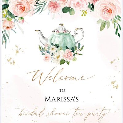 Tea Party Welcome Sign Template, Printable Bridal Tea Shower Welcome ...