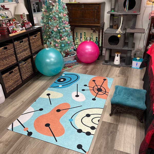 Mid Century Modern Atomic 50's, Aqua Blue, Space Age Retro Area Rugs - Etsy