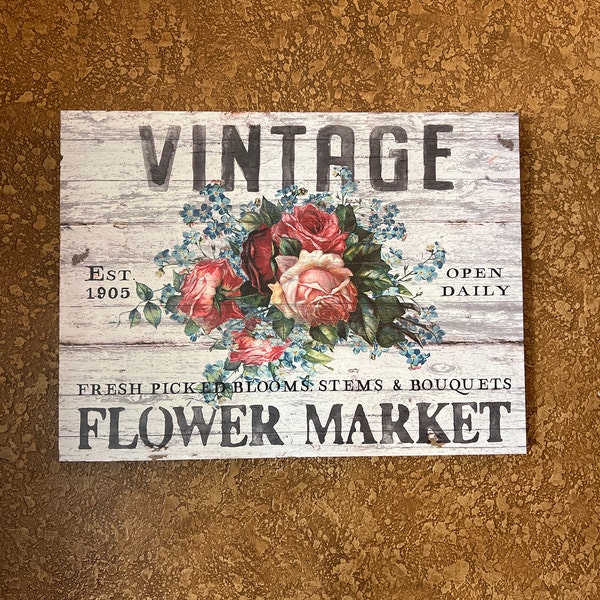 Vintage Flower Market, Fresh Flowers Sign, Vintage Spring Decor, Large ...