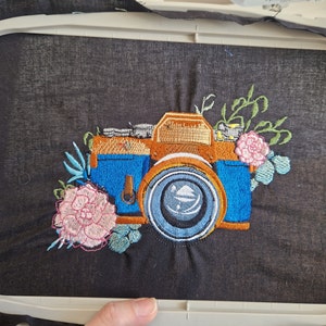 Camera Embroidery Design, Camera With Flower Motif, Pattern for Machine ...