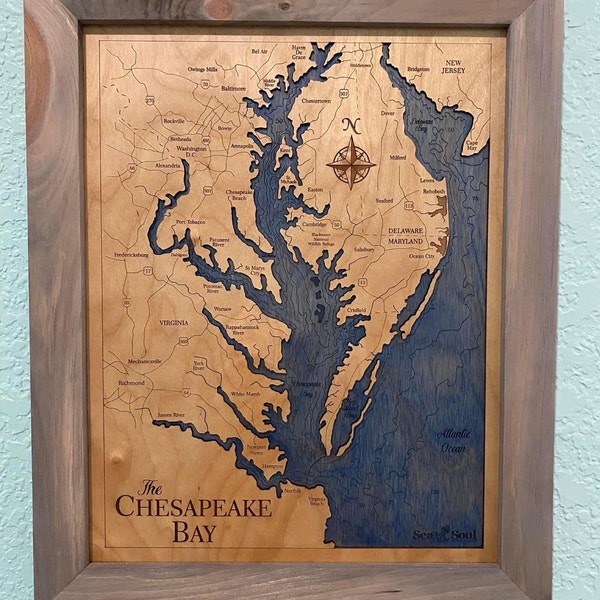 Sea & Soul Chesapeake Bay Nautical Map Wall Decor, Coastal Decor Wall ...