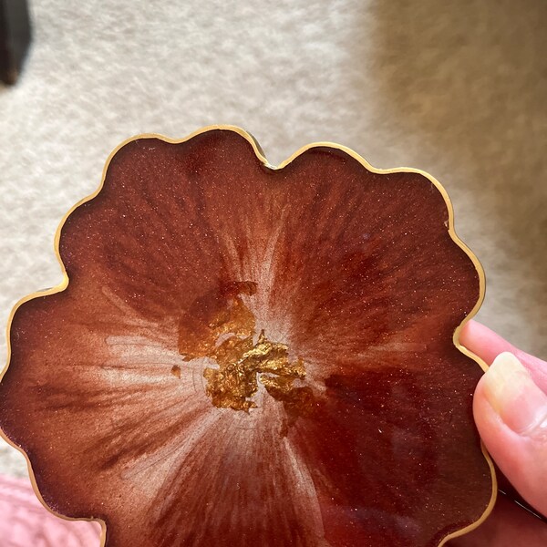Ruby Red Flower Coasters With Gold Accents, Handmade Epoxy Resin ...