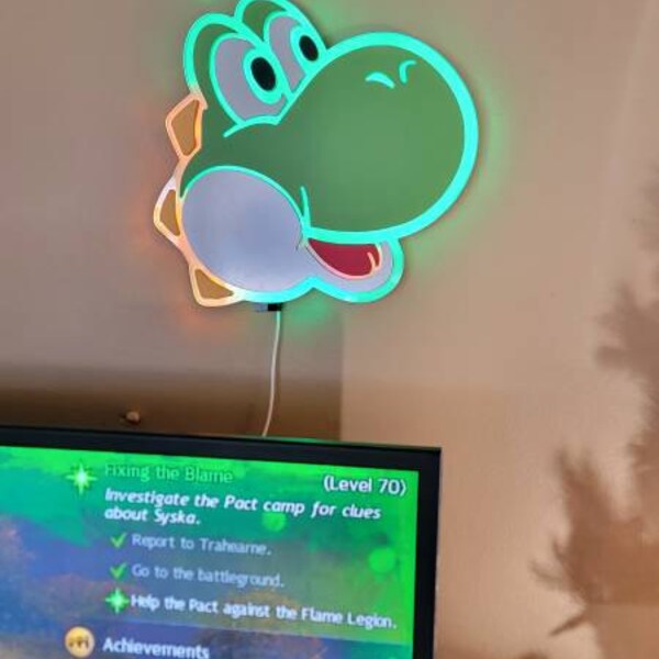 Yoshi Sign , Neon Like , Yoshi Light Art , Wall Decor, Yoshi Colored ...