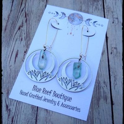 6pcs Stainless Steel Crescent Moon Flower Earring Charm Pendant, Circle Crescent Lotus Flower ...