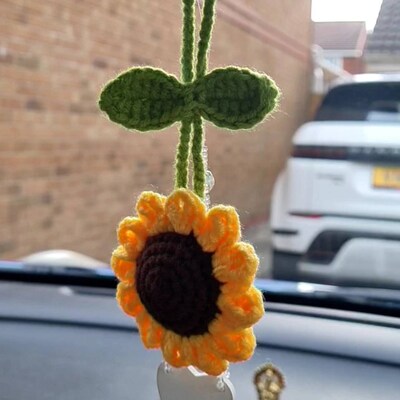 Crochet Sunflower Car Mirror Hanging Accessories for Women Teens ...