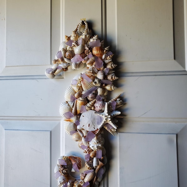 Seashell Seahorse Wall Art, 18" X 9" Coastal Wall Hanging, Seahorse ...