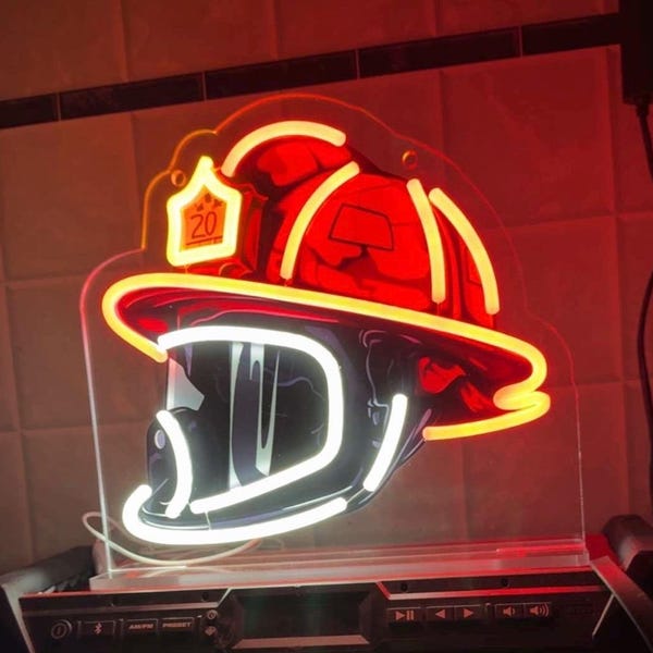 Firefighter Helmet Neon Sign LED Light Fireman Wall Art Department Man ...