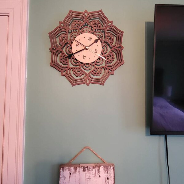 Wall Clock BOHO, SUNBURST, Mid Century Modern, Wooden Clock for Bedroom ...