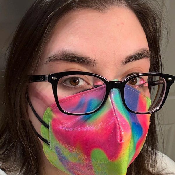 Reflective Disco Rave Face Mask, Festival Rainbow Iridescent Dressy ...