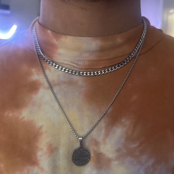 Men's Silver Curb Chain Necklace / 4mm Stainless Steel Water Resistant ...