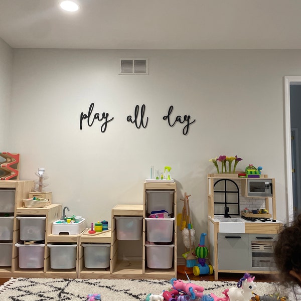 Play All Day Word Cutout | Playroom Decor Sign | Kids Room Wall Decor ...