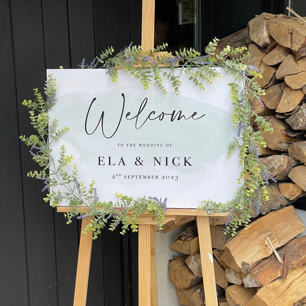 Wedding Welcome Board With Sage Green Colour Splash | Rustic Fall ...