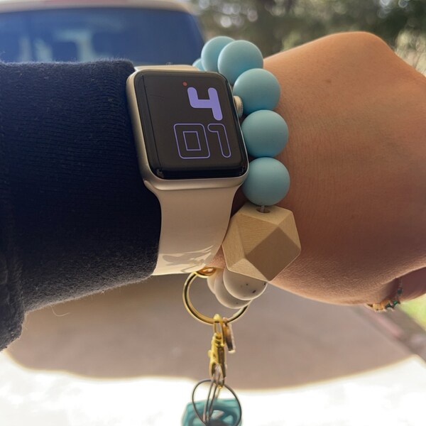 Rose Flower Wristlet Keychain Silicone Bangle Key Wristlet Boho Beaded ...