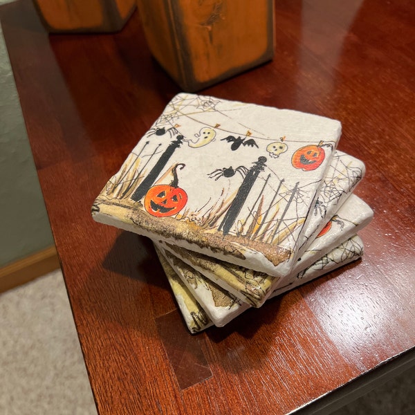 Natural Stone Halloween Coasters, Pumpkin Coasters, Ghost Coasters ...