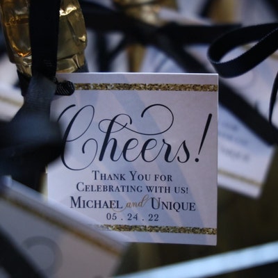 PRINTED Wedding Mini Bottle Favor Tags & Ribbon Personalized Wedding ...