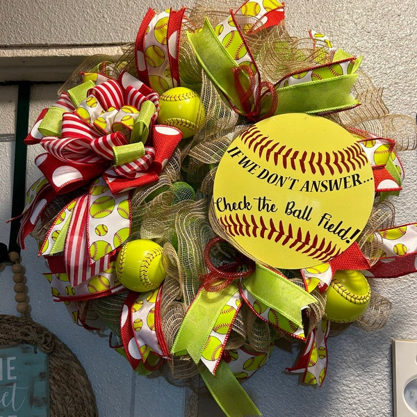 Softball Wreath Sign, Softball Wreath Sign, Metal Wreath Sign, Aluminum ...