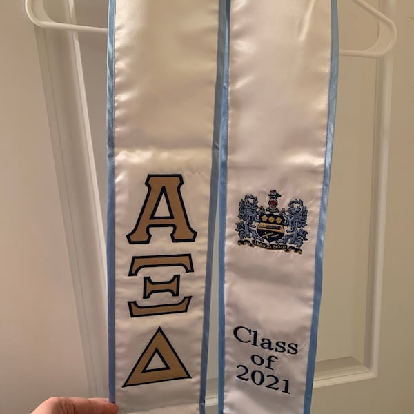Alpha Xi Delta Graduation Stole Embroidered Satin Sash Crest, Greek ...