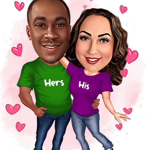 Custom Couple Cartoon Portrait, Couple Portrait, Couple Gift, Couple ...