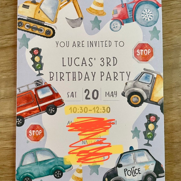 Vehicle Birthday Party Invitation: Personalized Transportation Theme - Etsy
