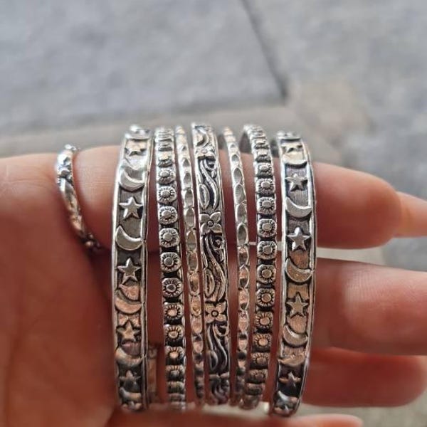 Solid Silver Bangle Stacking Bangles Set of 5 Bangle Half Round Bangle Silver Stacking Bangle ...