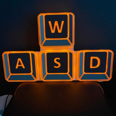 WASD Keys Edge Lit LED Sign , Neon Like , LED , Arcade , Light-up ...