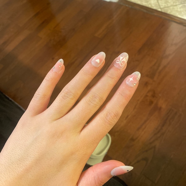 Custom Design No.27 Press on Nails | Jelly White & Pink Blush | Hand ...