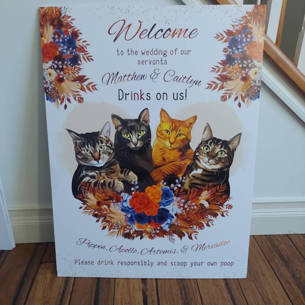 Personalized Wedding Welcome Sign With Cat – Reception Decor, Bridal ...