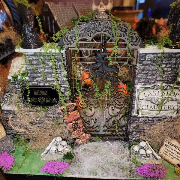 Last Stop Cemetery 1:12 Scale Graveyard PAPER Miniature Sign Spooky ...