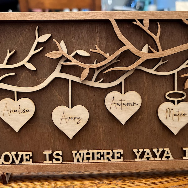 Family Tree Hanging Heart 3D Wall Hanging Decoration or Gift With Stand ...