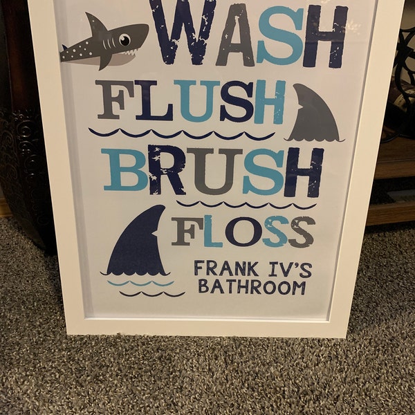 Shark Bathroom Art Print | Bathroom Sign | Kids Bathroom | Bathroom Art ...