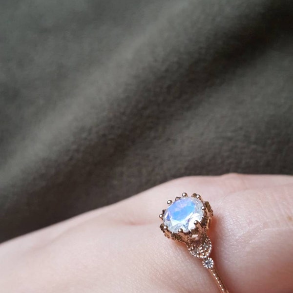 Evanthe Moonstone Engagement Ring, Vintage Floral Moonstone Ring ...