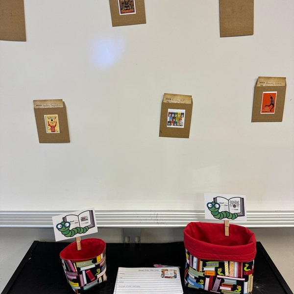 Bookworm Fabric Bag Basket Bin, Bookstore, Gift for Book Lovers, Reader ...