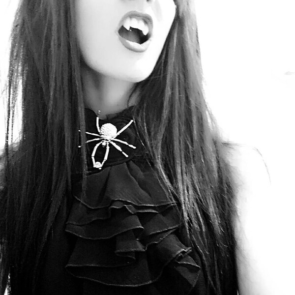 Black Taffeta Jabot, Cravat, Ruffle, Frilly Collar, Dracula, Halloween ...