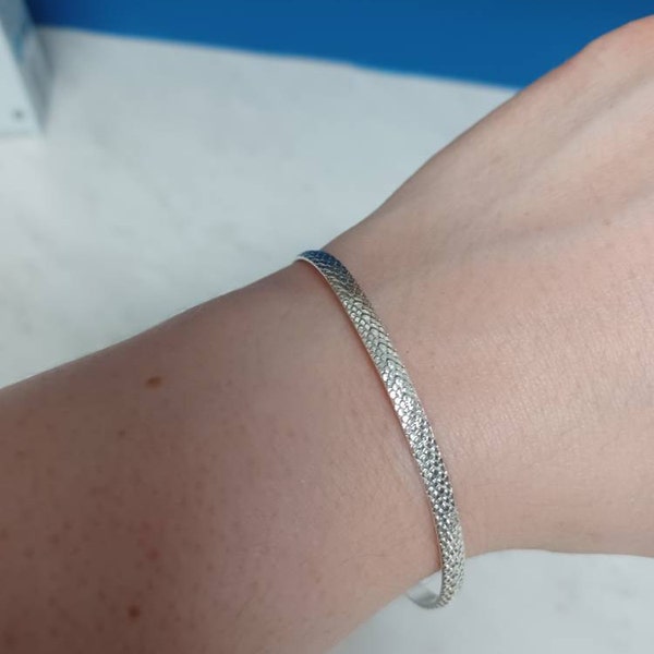 Sterling Silver Pattern Bangle - Snake Skin Pattern Bracelet - Python Bangle - Skinny Stacking ...