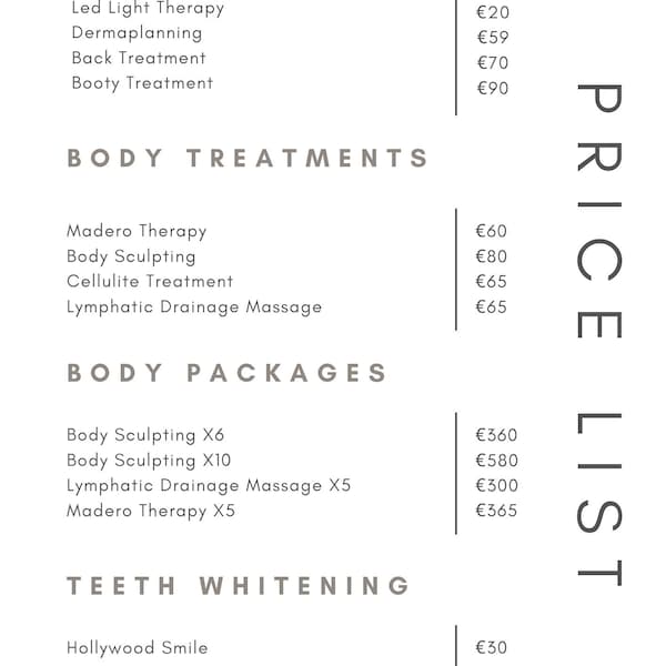 DIY Aesthetic Price List Design Templates, Pre Made Complete List ...