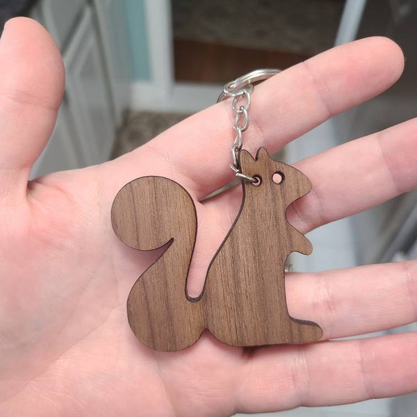Wooden Squirrel Keychain, Walnut Wood, Animal Keychain, Environmental ...