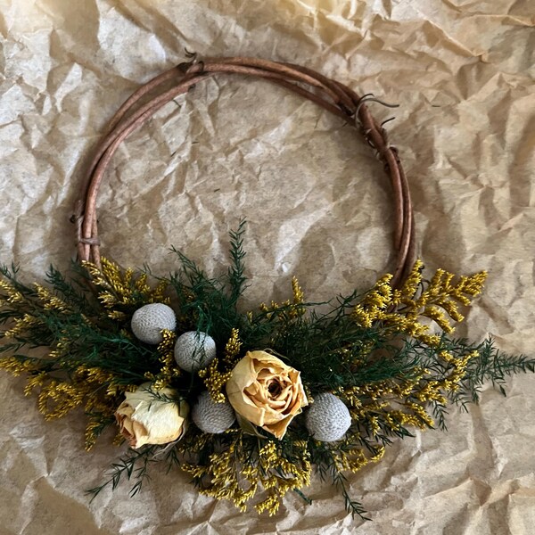 Wildflower Heart Wreath, Grapevine Wreath With Dried Flowers, Heart ...