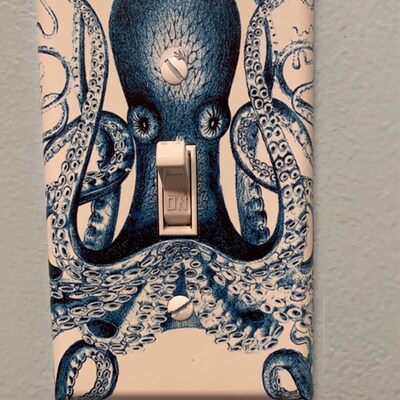 Vintage Blue Octopus Illustration, Switch Plate Cover, Wall Plate, Home ...