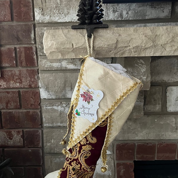 Navy Blue & Gold Brocade Elf Toe Stocking With Gold Trim - Etsy