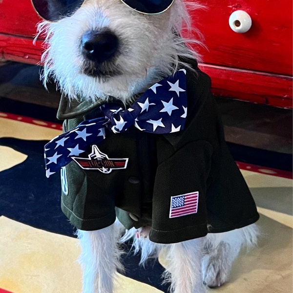Top Gun Look Outfit Set - Pet Fighter Pilot Outfit, Navy Patriotic ...