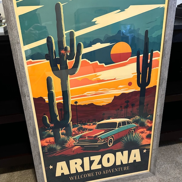 Arizona Travel Poster, Saguaro Cactus Poster, Arizona Vintage Poster ...